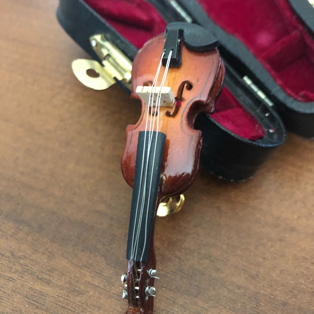 Antique Violin Pin And Leather Case - Gem